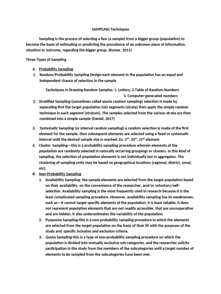 SAMPLING-Techniques | PDF | Sampling (Statistics) | Applied Mathematics