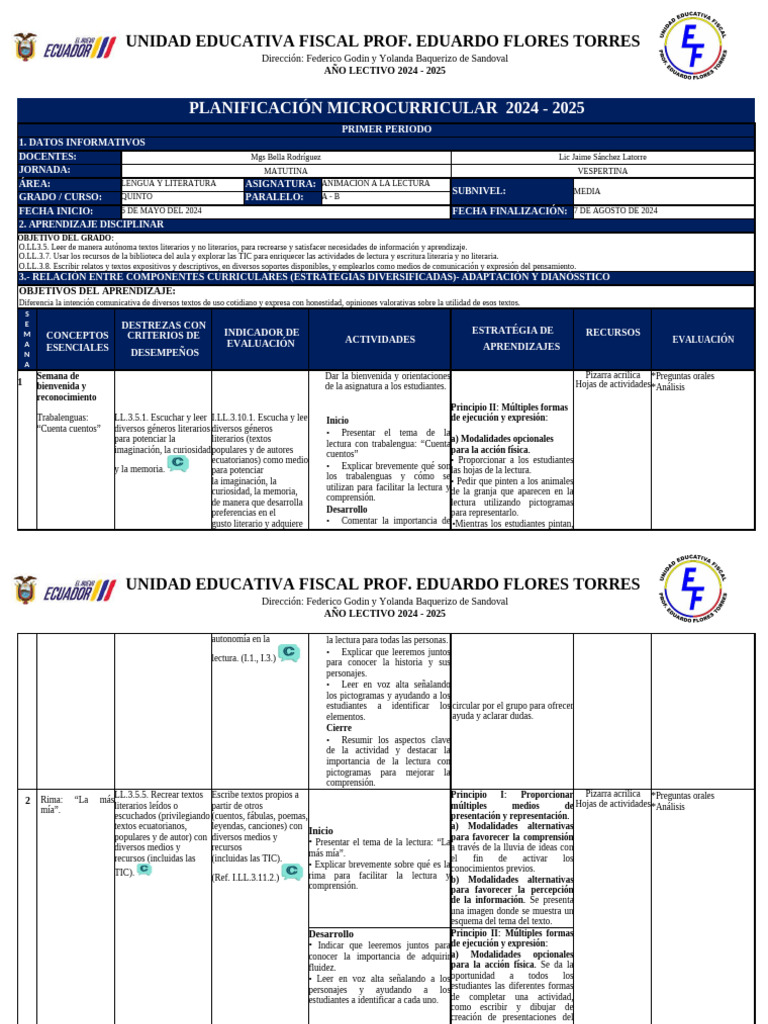 PLANIFICACIÓN_ANIMACION_4TO_1ER TRIM_2024 | PDF | Evaluación | Aprendizaje