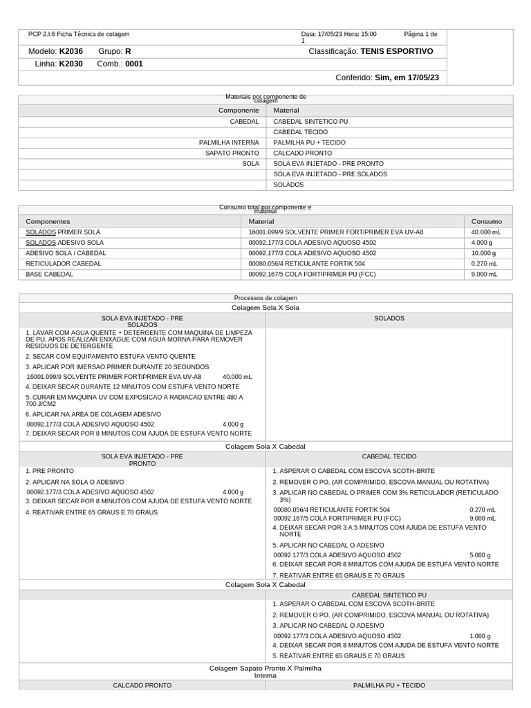 Ficha Técnica de Colagem R&K | PDF