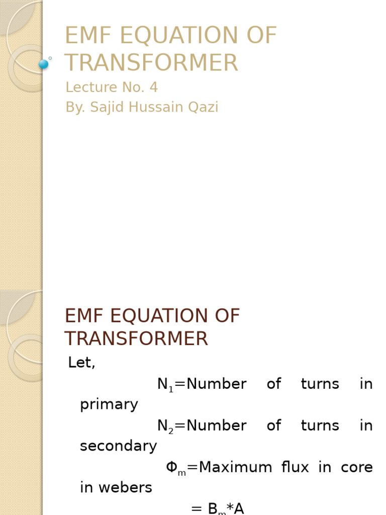 Lec-4 Emf Equation of Transformer | PDF