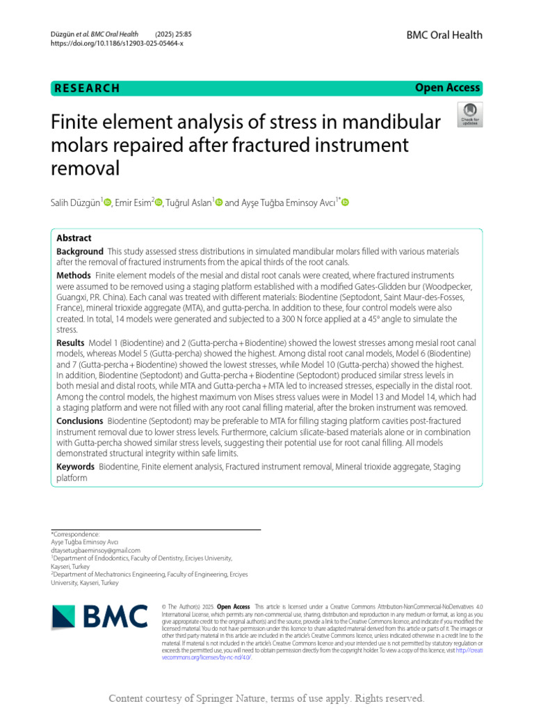 Finite Element Analysis of Stress in Mandibular Mo | PDF | Dentin | Dentistry Branches