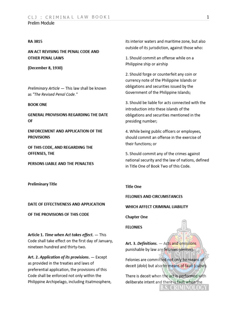 Criminal Law Book 1 1 - 092146 | PDF | Criminal Law | Crimes