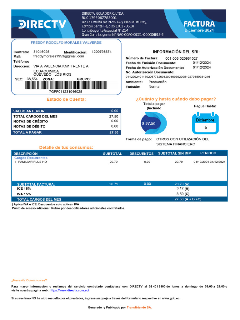 DIRECTV_FC_001-003-020951027 | PDF | Industrias de servicio