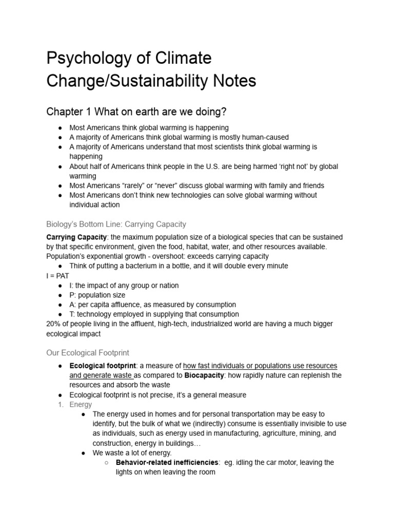UTSC Psychology of Climate Change:Sustainability Notes | PDF ...