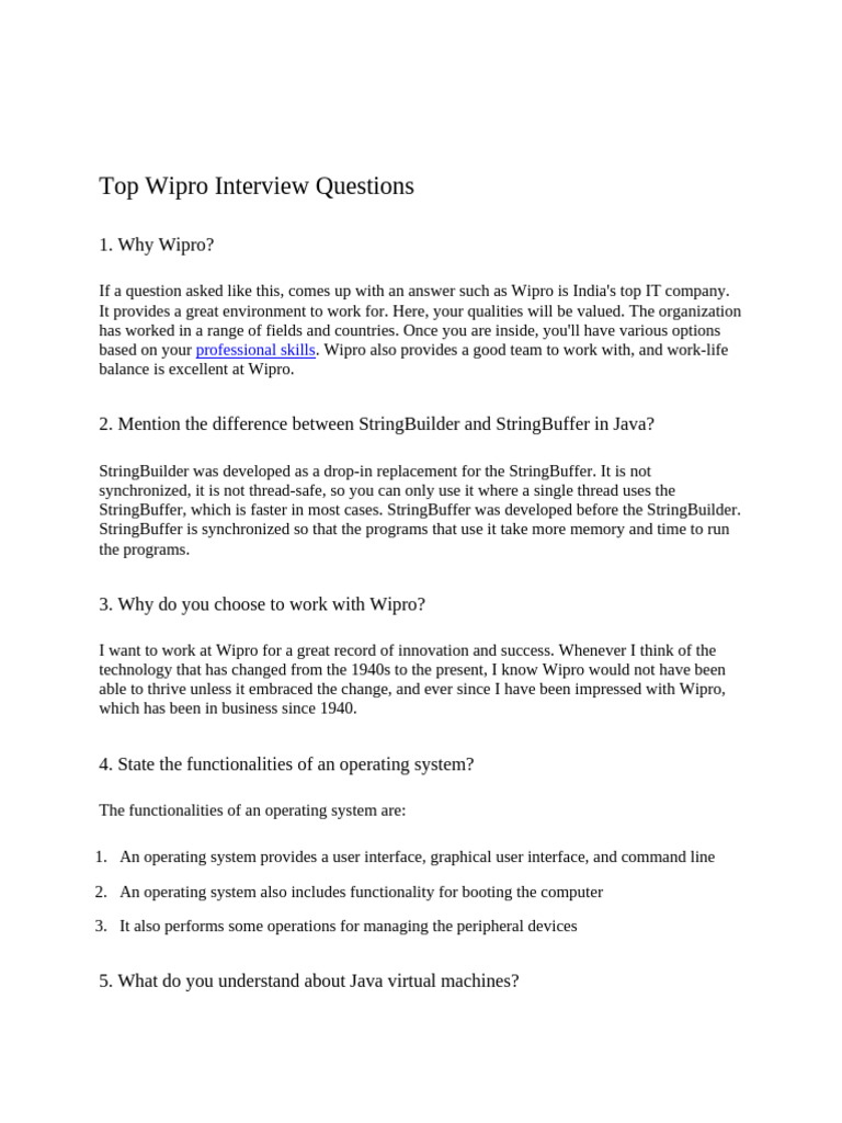 Top Wipro Interview Questions | PDF | Database Index | Method (Computer ...