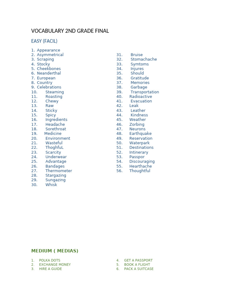 2nd Grade Vocabulary List | PDF | Municipal Solid Waste
