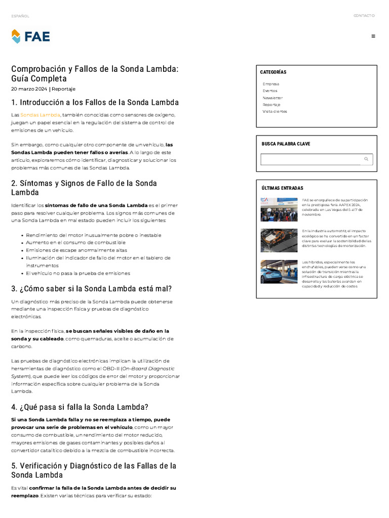 Comprobación y Fallos de La Sonda Lambda - Guía Completa - 32 FAE | PDF