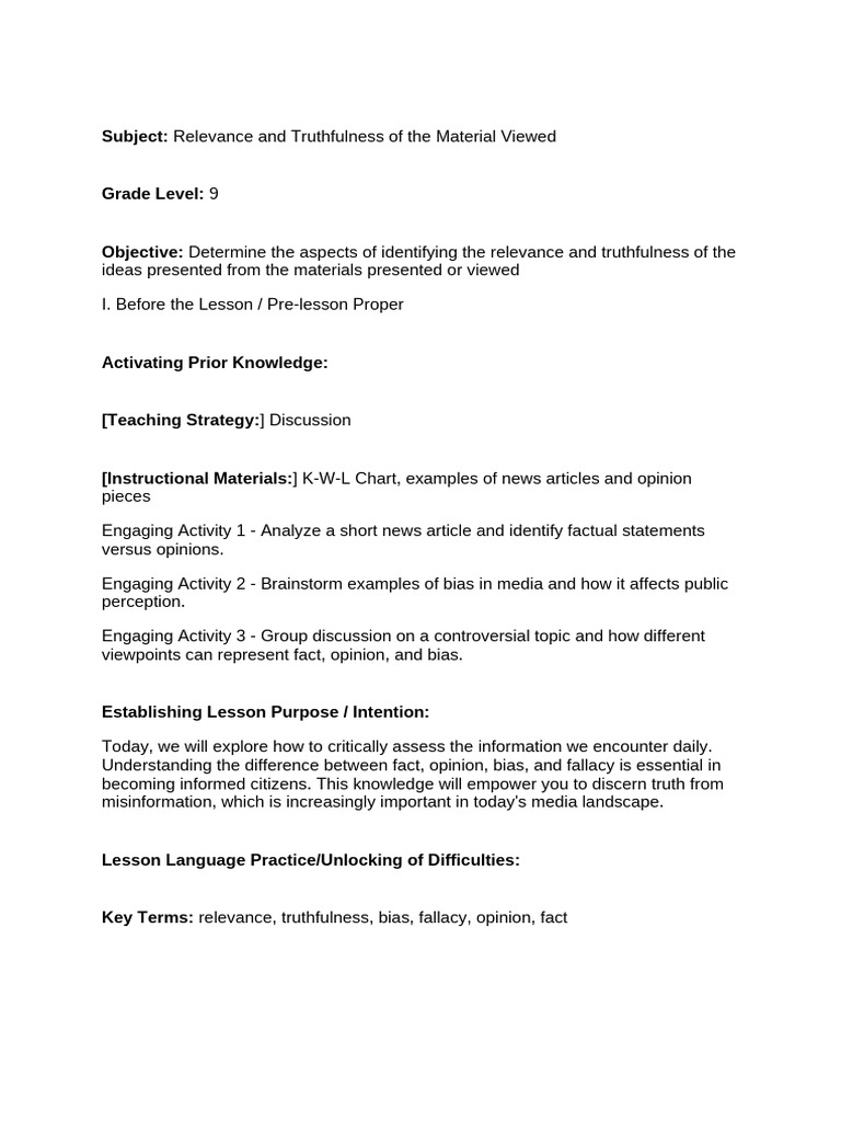 lesson_plan (3) | PDF | Fallacy | Bias