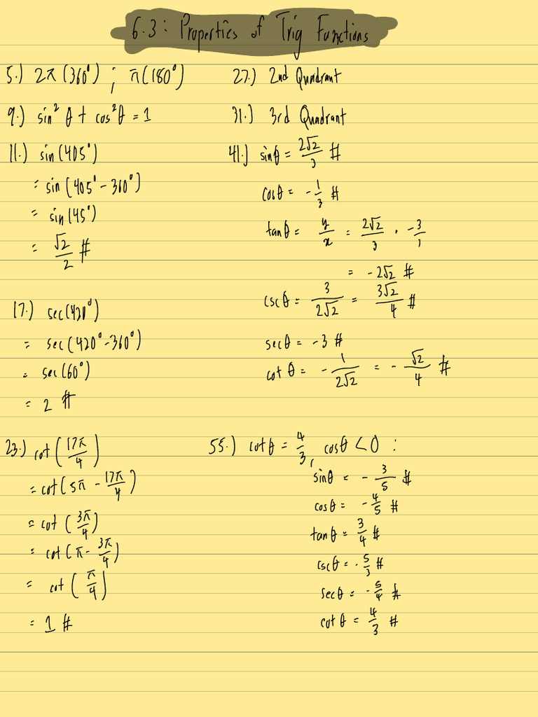 6.3: Properties of Trig Functions | PDF