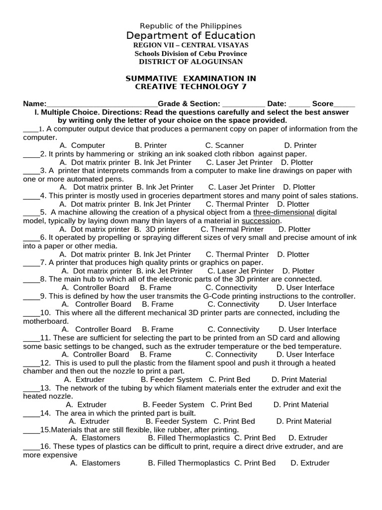 summative | PDF | Printer (Computing) | 3 D Printing