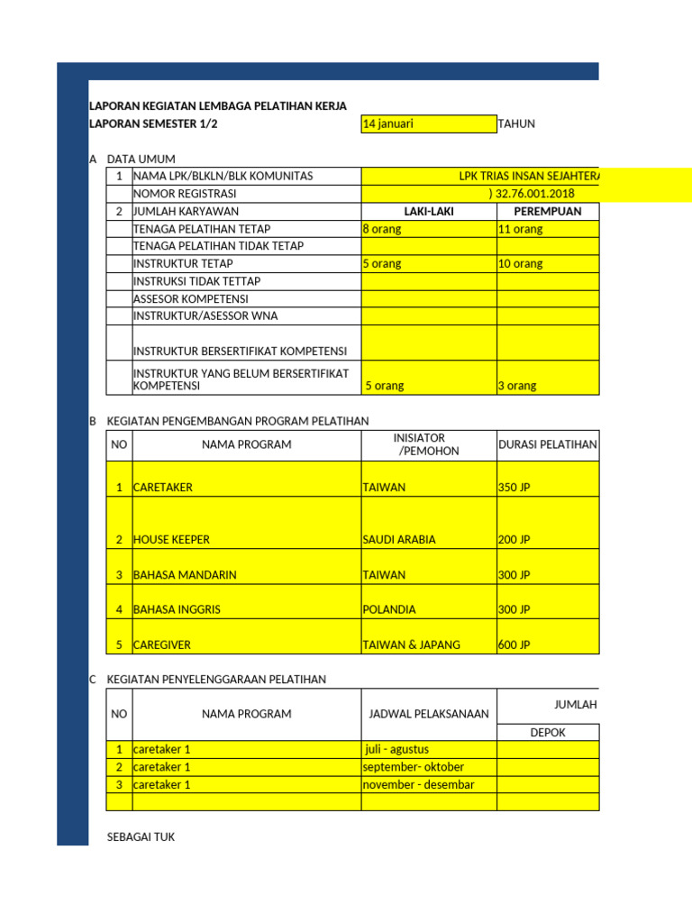 Format Laporan LPK (2) Semester 2 | PDF