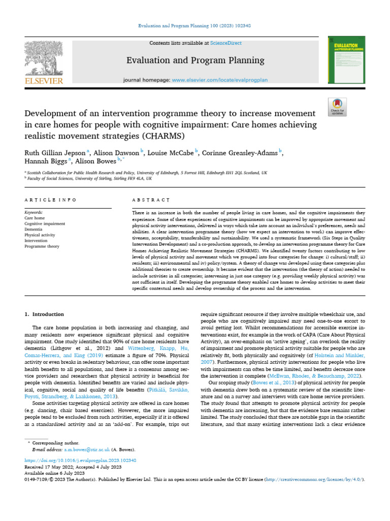Development of an intervention programme theory to increase movement | PDF | Survey Methodology ...