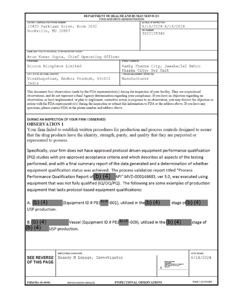 Biocon Biosphere 483 | PDF