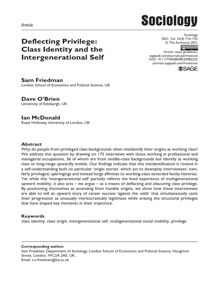 Friedman et al. (2021) Deflecting Privilege | PDF | Identity (Social ...