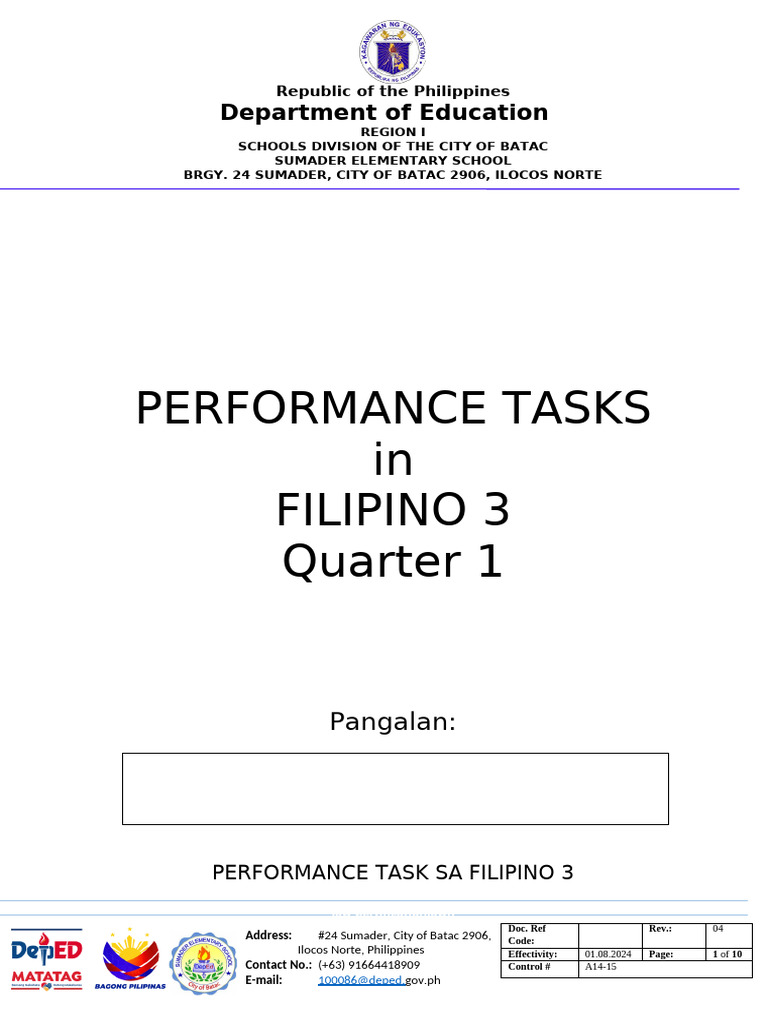 Performance Tasks in Fil 3 q1 | PDF | Languages | Foreign Language Studies