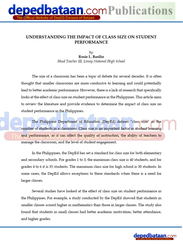 Understanding The Impact of Class Size On Student Performance | PDF | Teachers | Classroom