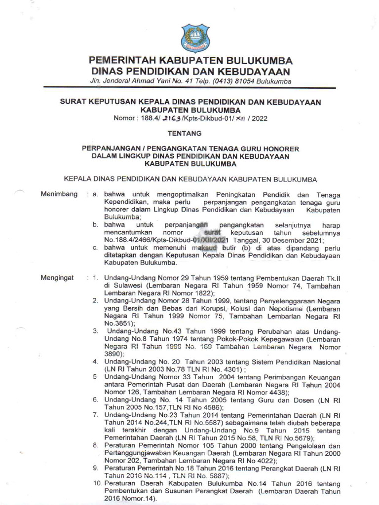 SK Dinas Perpanjangan 2022 | PDF