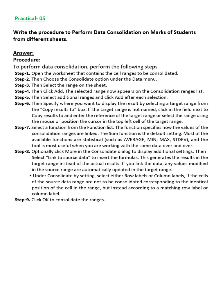 Practical-5 Data Consolidation | PDF