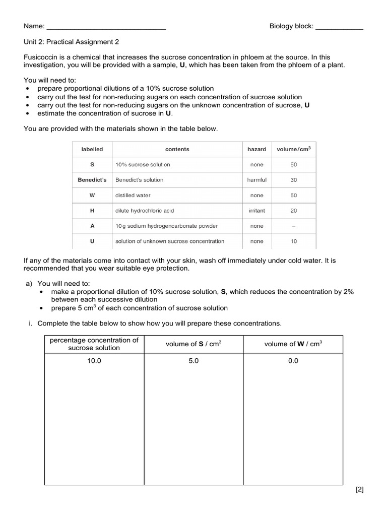 9700 Biology Practical Assignment 9 | PDF | Sucrose | Sugar