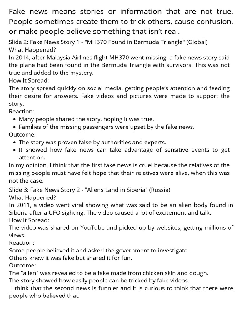 Fake News Means Stories or Information That Are Not True. People ...
