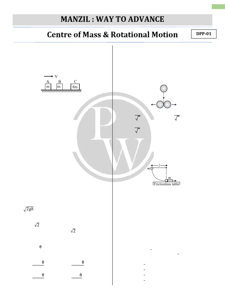 C.O.M and Rotational Motion Practice Paper | PDF | Collision | Physical ...