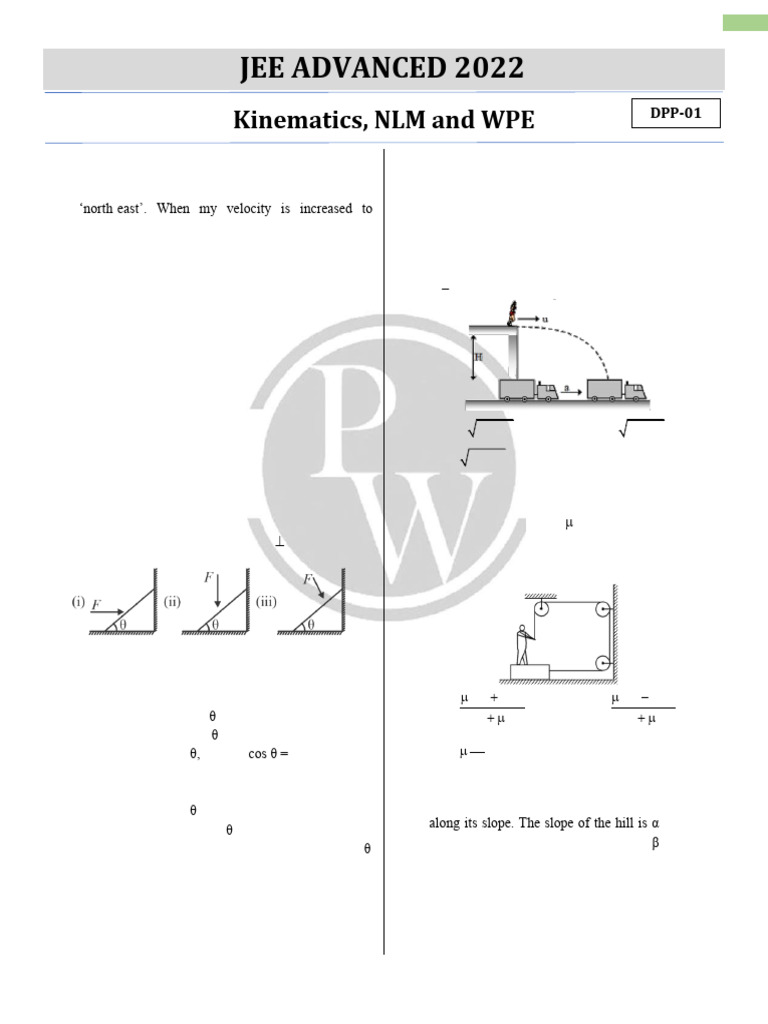 Kinematics, NLM, WPE Practice Paper | PDF | Force | Tension (Physics)