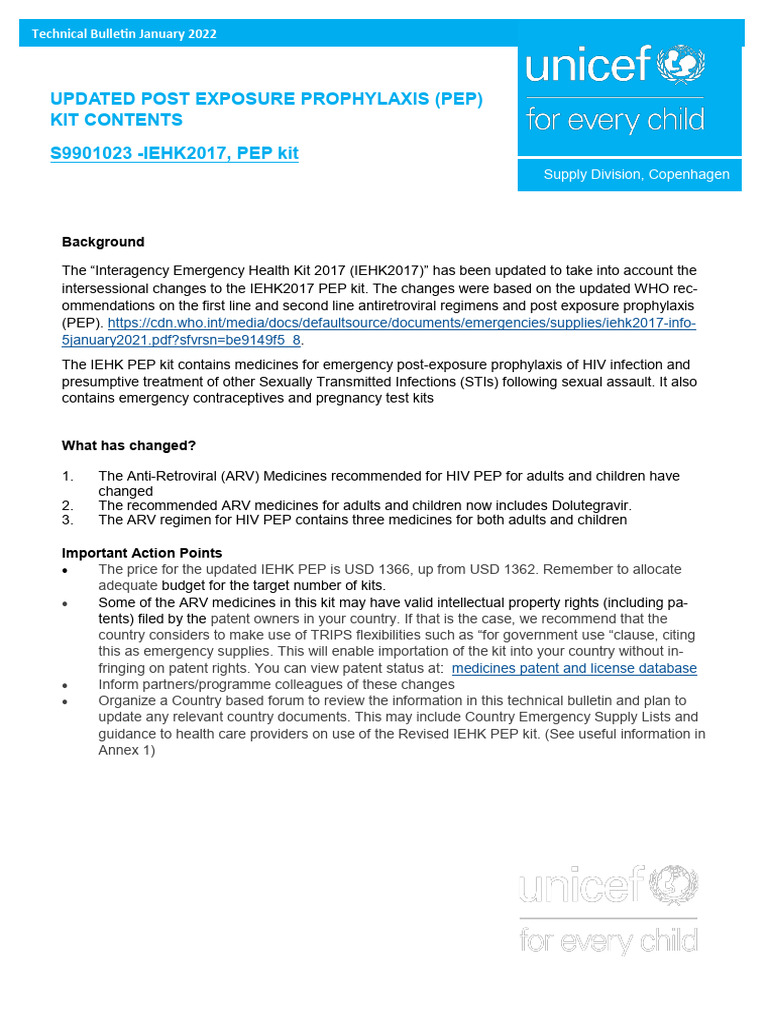 IEHK 2017 PEP Kit Technical Bulletin 2022 | PDF | Sexually Transmitted ...