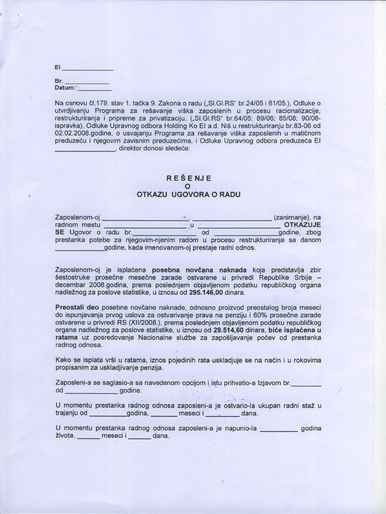 Resenje o Otkazu | PDF