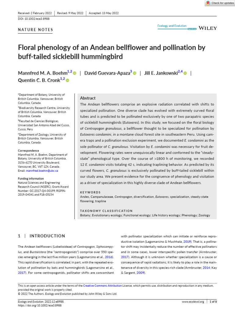 Ecology and Evolution - 2022 - Boehm - Floral Phenology of An Andean ...