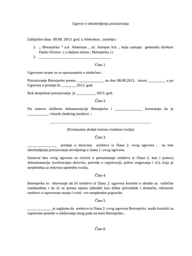 Ugovor o Obezbedjenju Potrazivanja | PDF