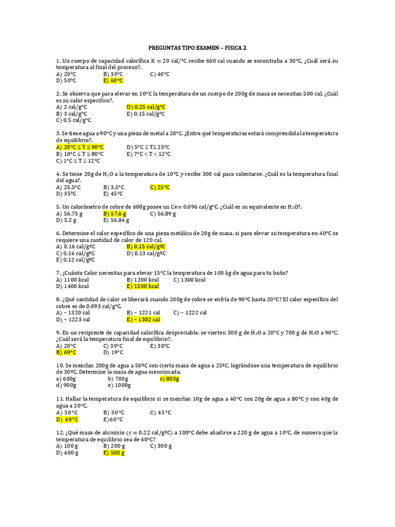 Preguntas Tipo Examen | PDF | Calor | Fenomeno fisico