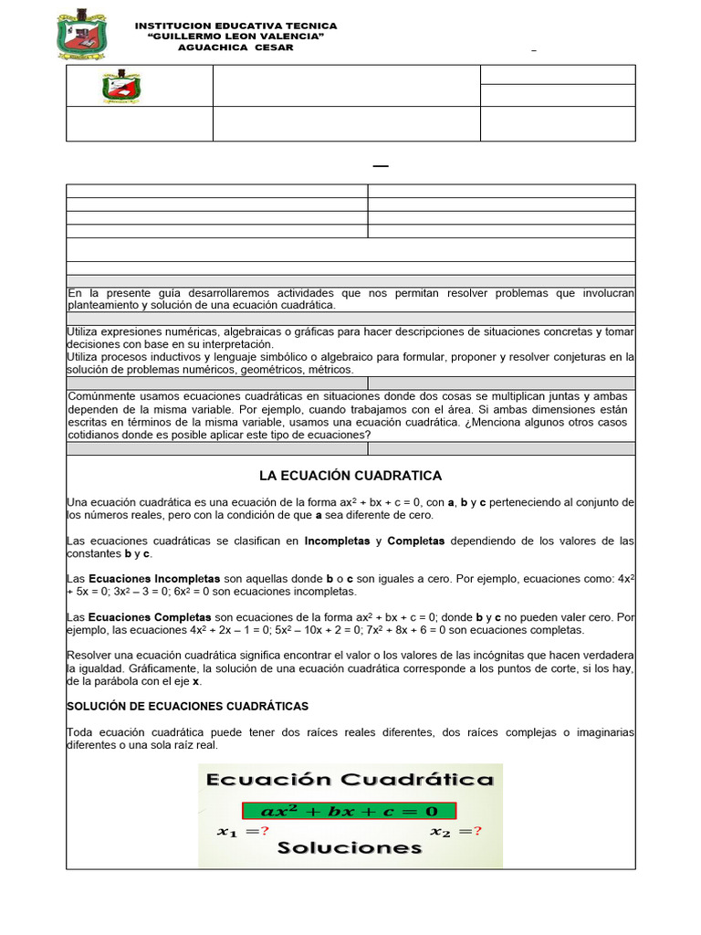 Guía N°8 Ecuación Cuadrática (2024) | PDF | Ecuaciones | Factorización