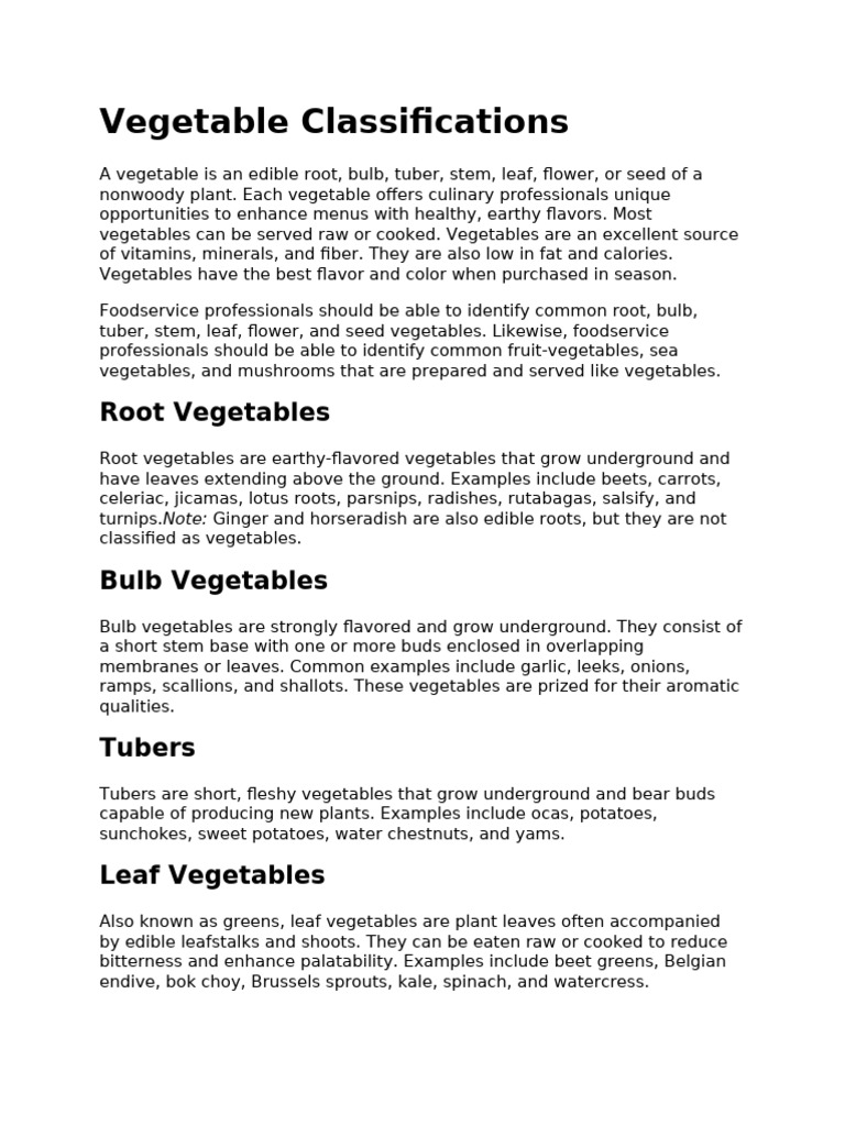 Vegetable Classifications | PDF | Vegetables | Bean