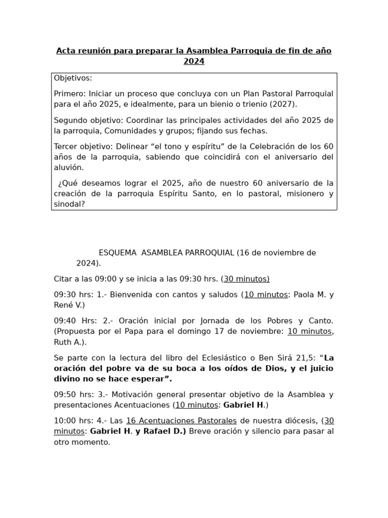 +tareas Asamblea Parroquial 16 de Noviembre 2025 | PDF