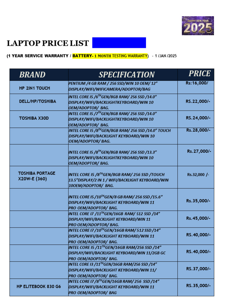 Laptop Dec New Price List | PDF | Computer Hardware | Personal Computers