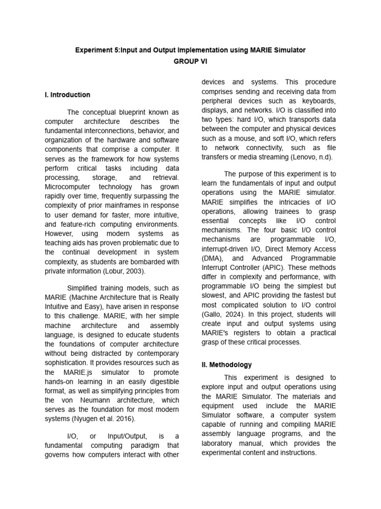Experiment 5 - Input and Output Implementation Using MARIE Simulator | PDF | Input/Output ...