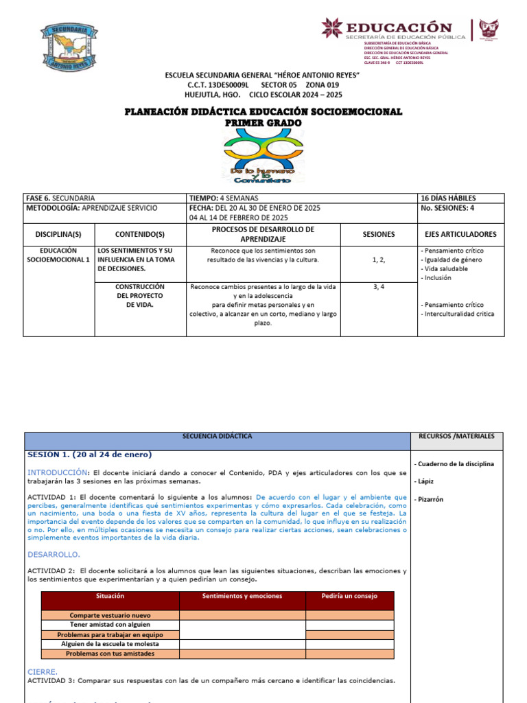 Educación Socioemocional 1° Grado | PDF