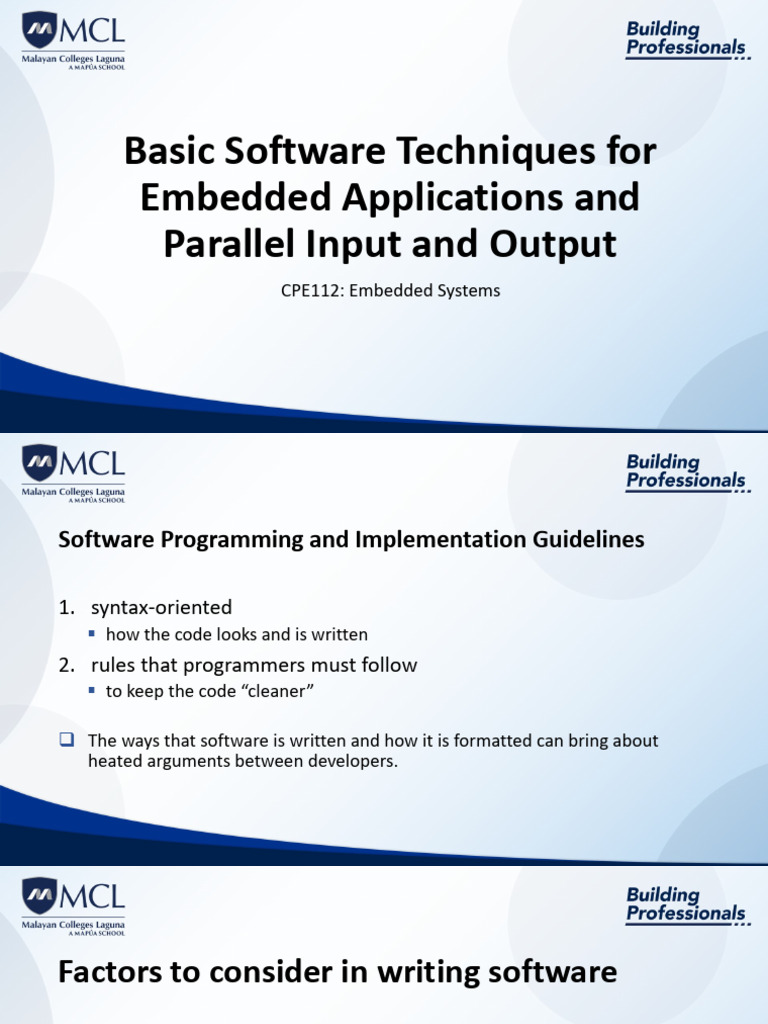 Module 3 - Basic Software Techniques For Embedded Applications and Parallel Input and Output ...