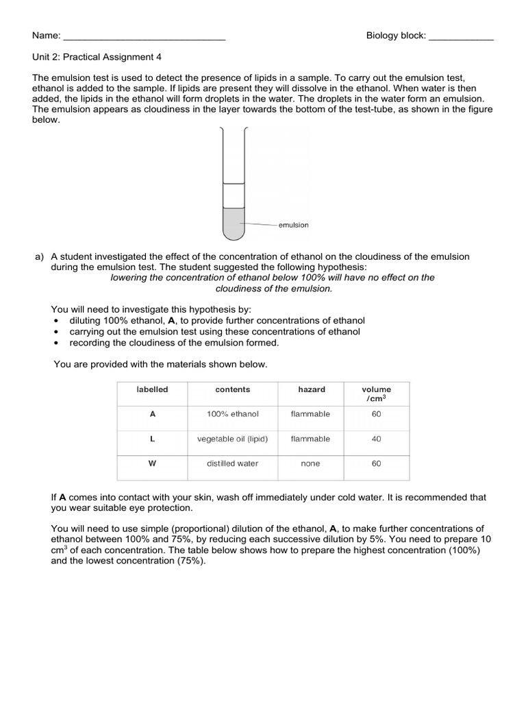 9700 Biology Practical Assignment 11 | PDF | Emulsion | Fat