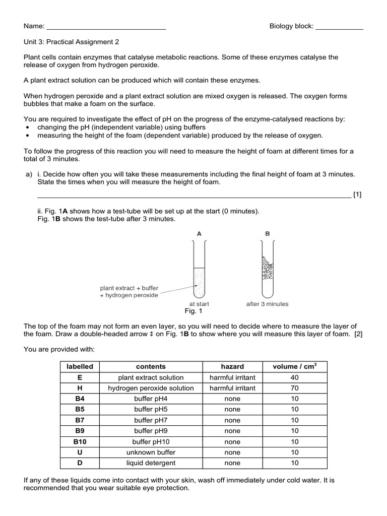 Biology Enzyme pH Experiment | PDF | Buffer Solution | Ph
