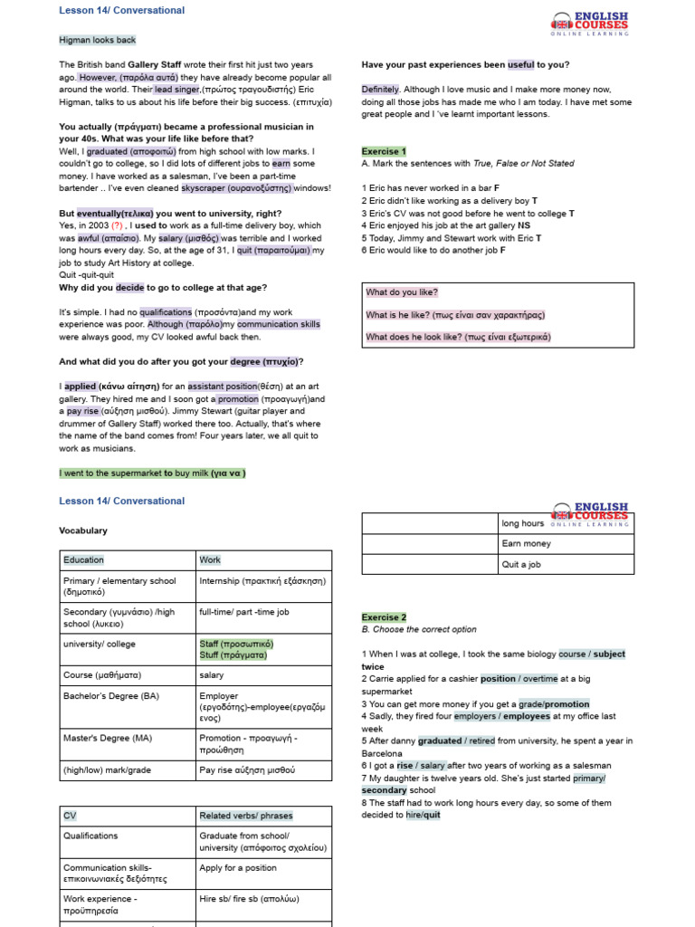 Lesson 14 - Conversational - Έγγραφα Google | PDF | Employment | Overtime
