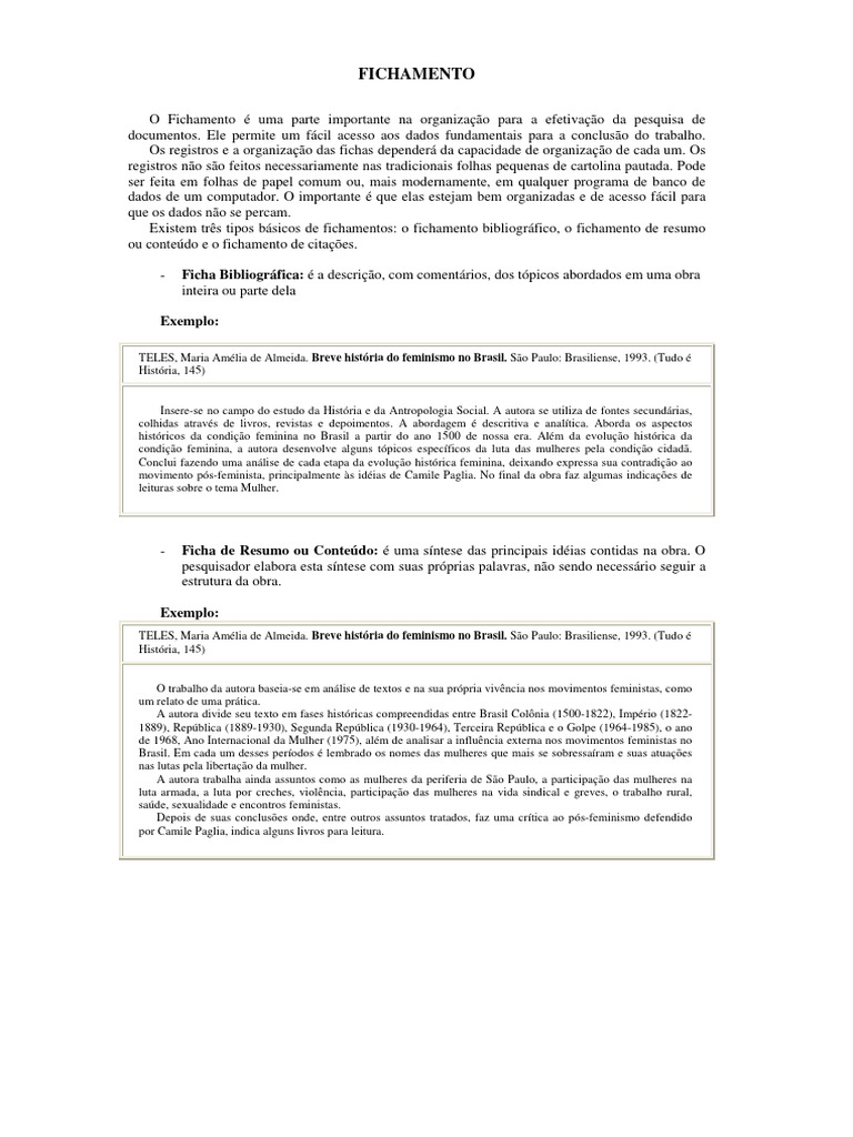 Exemplos de FICHAMENTO | PDF | Feminismo | Estudos de Gênero