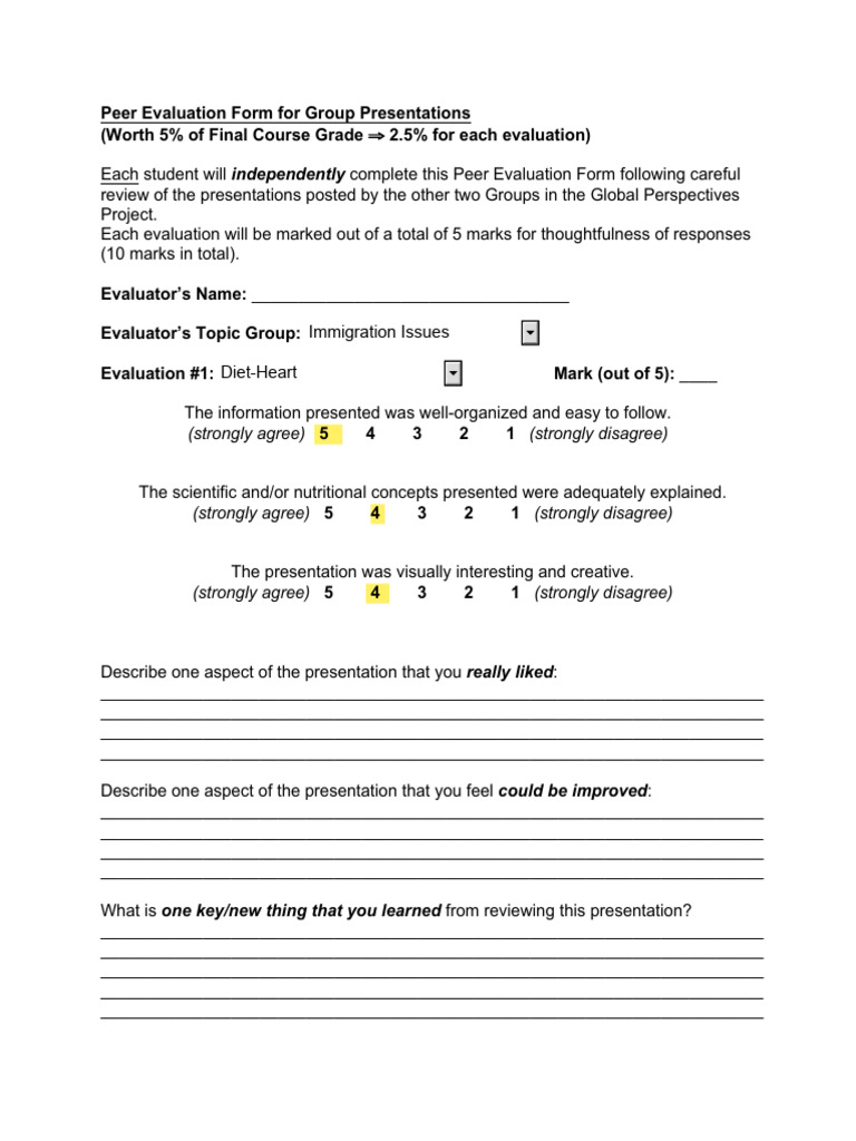 Peer Evaluation Form for Presentations | PDF | Paleolithic Diet