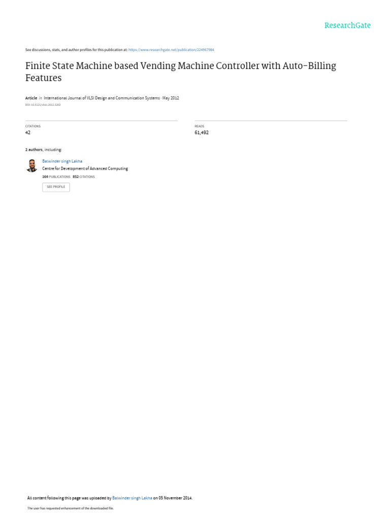 Finite State Machine Based Vending Machine Control | PDF | Electronic Design | Computing