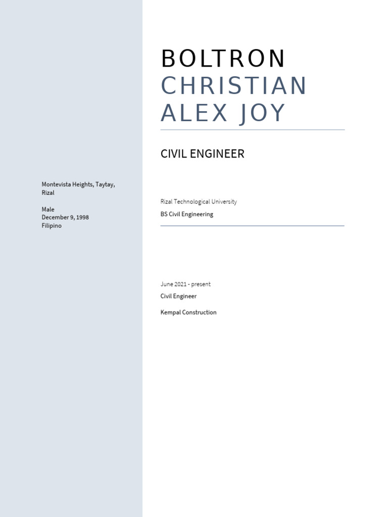 Boltron Christian: Civil Engineer Profile | PDF