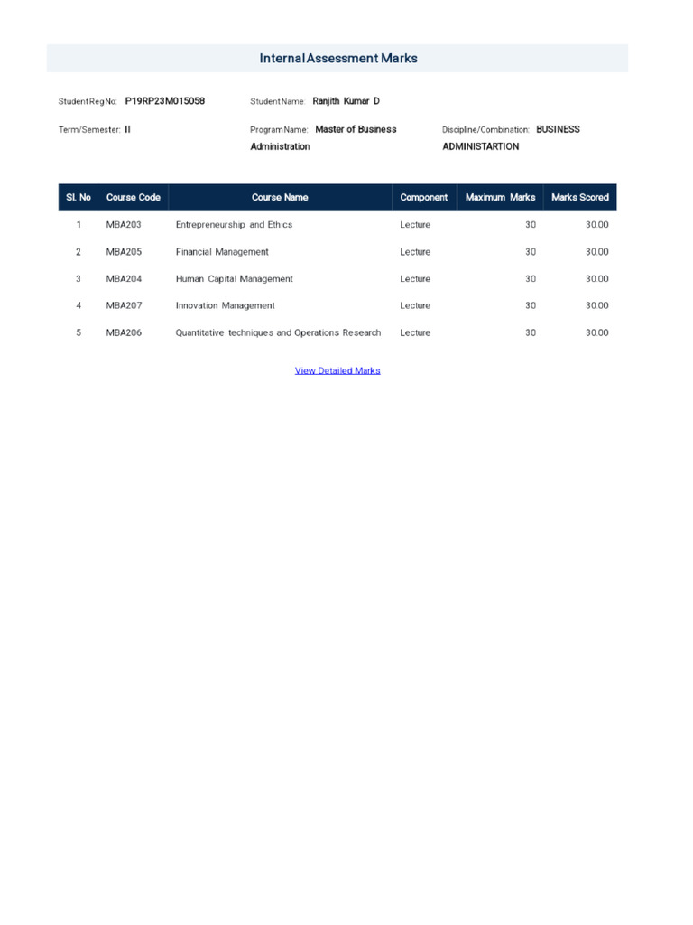 Student Internal Assessment Marks | PDF