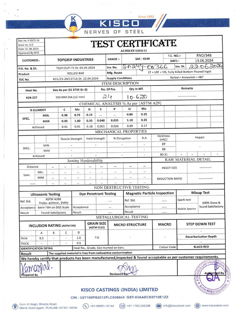 SAE 4140_Sample TC | PDF