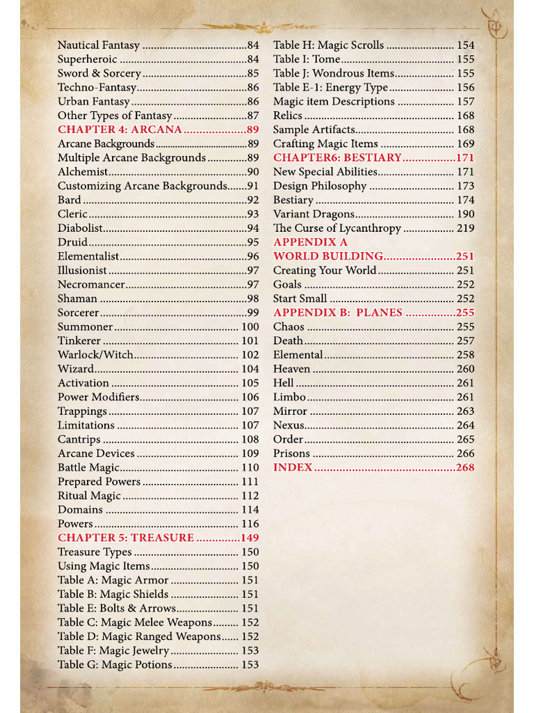 SWADE Fantasy Companion-ToC.-2 | PDF