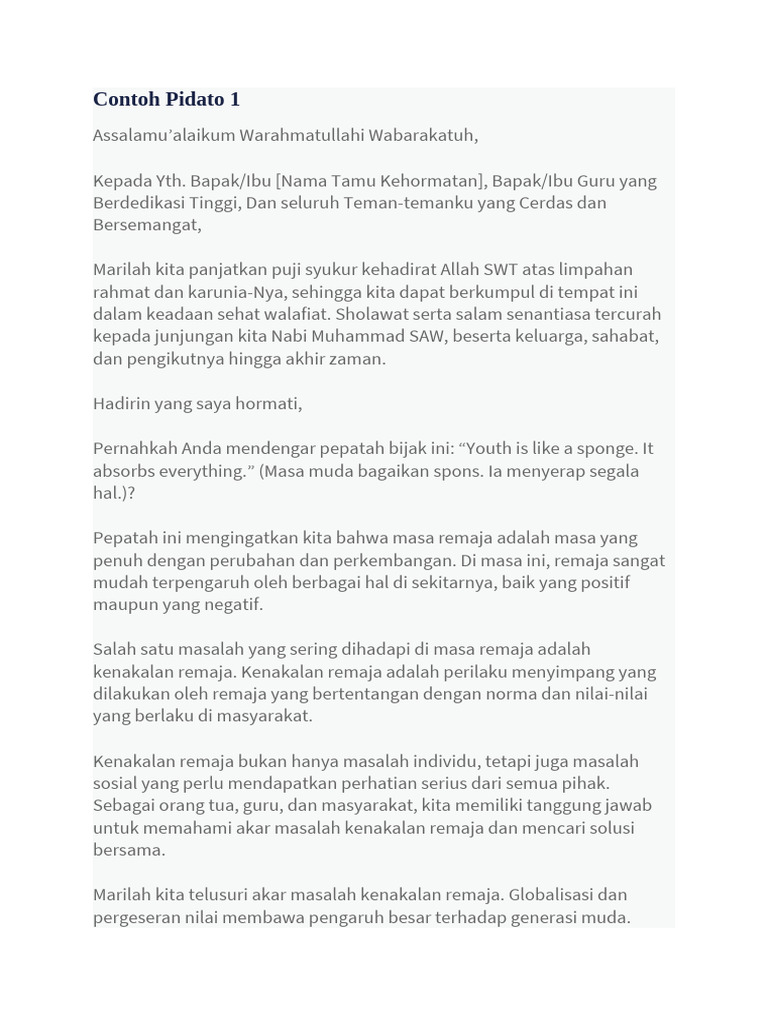 Pidato Peduli Remaja dan Pendidikan | PDF