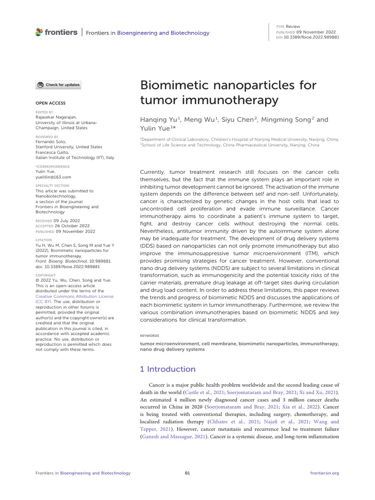 Biomimetic nanoparticles for tumor immunotherapy | PDF | Natural Killer Cell | Immune System